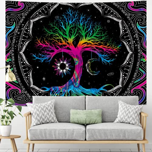 DIGHEIGG Trippy Tapestry Room Decor, Tree of Life Tapestry for Bedroom Aesthetic Moon and Sun Bohemian Boho Tapestries Wall Hanging for Room (51.2 x 59.1 inches)