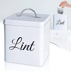 modern farmhouse lint bin for laundry room decor and accessories, metal lint bin for laundry decor, lint holder bin for laundry room organization (white)