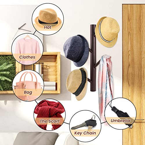 NiHome 2-Pack Branch Shape Decorative Wooden Coat Wall Mounted Hooks, Nordic Bamboo Coat Rack Hanger with Screws and Adhesive Bedroom Home Storage Rack Wall Hanging Tree Branch Hats Bags Coats Holder