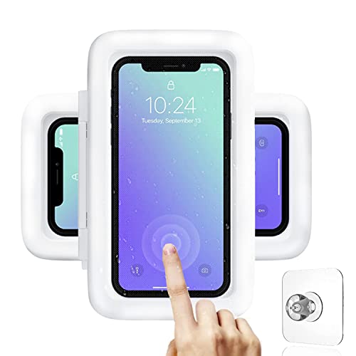 Shower Phone Holder. 480°Rotation Waterproof Shower Phone Case Wall Mount 6.8 inch for iPhone 13 12 Pro XR XS MAX Samsung Galaxy S21 All Smart Phone (White)