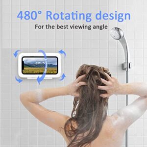 Shower Phone Holder. 480°Rotation Waterproof Shower Phone Case Wall Mount 6.8 inch for iPhone 13 12 Pro XR XS MAX Samsung Galaxy S21 All Smart Phone (White)