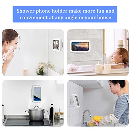 Shower Phone Holder. 480°Rotation Waterproof Shower Phone Case Wall Mount 6.8 inch for iPhone 13 12 Pro XR XS MAX Samsung Galaxy S21 All Smart Phone (White)