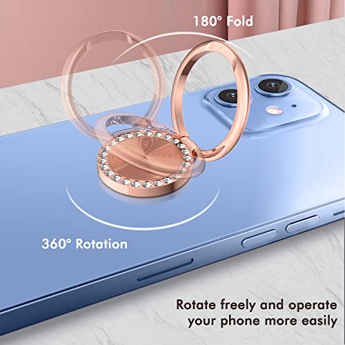 Dremmiwin Cell Phone Ring Holder with Crystal, Phone Ring Grip, 360° Rotation Finger Kickstand for iPhone and Android Phone, Rose Gold