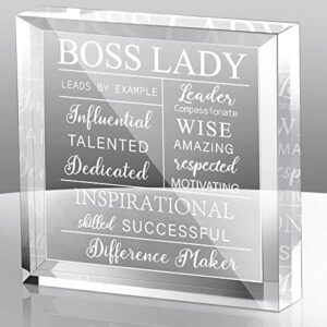 yalikop gifts for women acrylic desk boss lady office decor inspirational quotes boss appreciation keepsake and paperweight for birthday christmas gift(white, classic style)