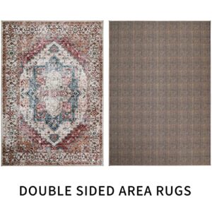 Area Rug Living Room Rugs: 8x10 feet Large Soft Bedroom Carpet Non Shedding Washable Farmhouse Boho Moroccan Throw Accent Rug for Kitchen Dining Room Home Office Under Table Floor - Red/Brown