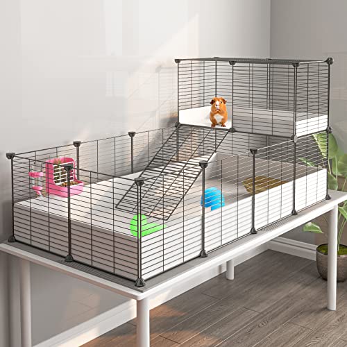 Eiiel Guinea Pig Cage,Indoor Habitat Cage with Waterproof Plastic Bottom,Playpen for Small Pet Bunny, Turtle, Hamste, LOFT AND PARTITION