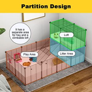 Eiiel Guinea Pig Cage,Indoor Habitat Cage with Waterproof Plastic Bottom,Playpen for Small Pet Bunny, Turtle, Hamste, LOFT AND PARTITION