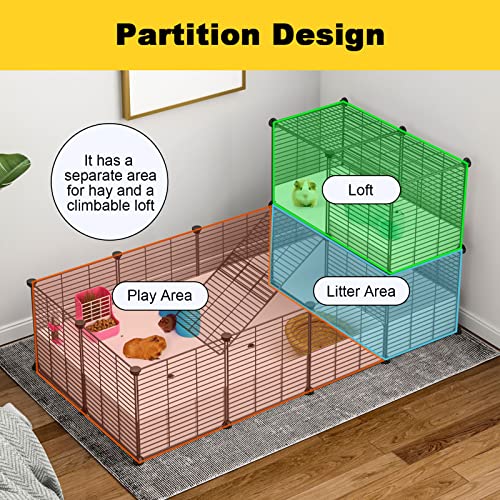 Eiiel Guinea Pig Cage,Indoor Habitat Cage with Waterproof Plastic Bottom,Playpen for Small Pet Bunny, Turtle, Hamste, LOFT AND PARTITION