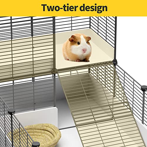 Eiiel Guinea Pig Cage,Indoor Habitat Cage with Waterproof Plastic Bottom,Playpen for Small Pet Bunny, Turtle, Hamste, LOFT AND PARTITION