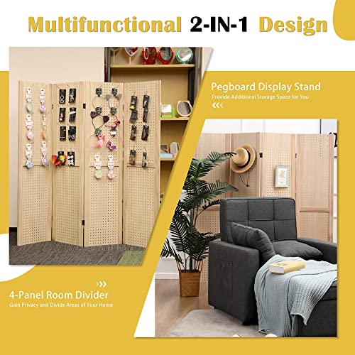 Betterhood 4 Panel Pegboard Display 5 Ft Folding Privacy Partition Room Divider Screen Wood Freestanding Display Board Organizer for Craft Show, Jewelry, Retail, Cloth…