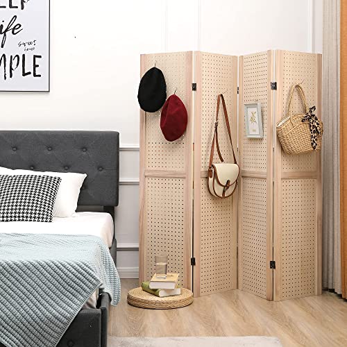 Betterhood 4 Panel Pegboard Display 5 Ft Folding Privacy Partition Room Divider Screen Wood Freestanding Display Board Organizer for Craft Show, Jewelry, Retail, Cloth…