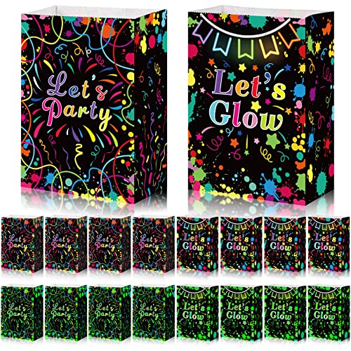 24 Pieces Glow in Dark Party Gift Bags Glow in The Dark Party Supplies Paper Glow Party Favor Bags Let's Glow Candy Bags Neon Goodie Bags Gift Wrap Bags Treat Bags for Birthday Party Favor Decoration