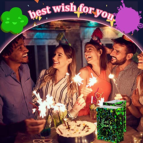 24 Pieces Glow in Dark Party Gift Bags Glow in The Dark Party Supplies Paper Glow Party Favor Bags Let's Glow Candy Bags Neon Goodie Bags Gift Wrap Bags Treat Bags for Birthday Party Favor Decoration