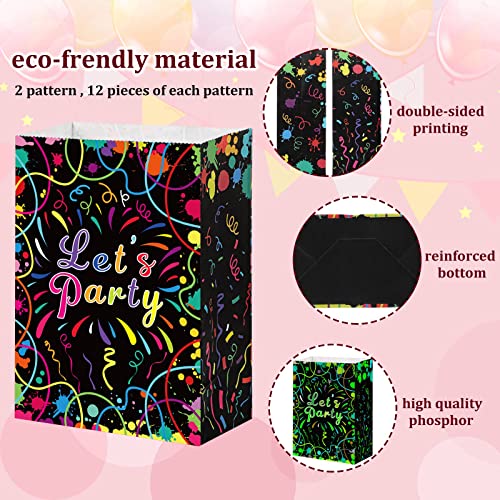 24 Pieces Glow in Dark Party Gift Bags Glow in The Dark Party Supplies Paper Glow Party Favor Bags Let's Glow Candy Bags Neon Goodie Bags Gift Wrap Bags Treat Bags for Birthday Party Favor Decoration