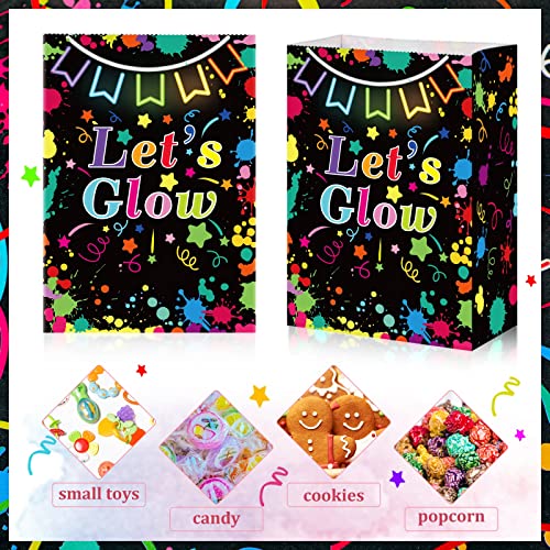 24 Pieces Glow in Dark Party Gift Bags Glow in The Dark Party Supplies Paper Glow Party Favor Bags Let's Glow Candy Bags Neon Goodie Bags Gift Wrap Bags Treat Bags for Birthday Party Favor Decoration