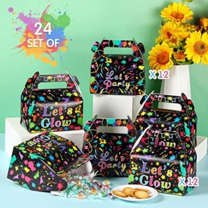 24 Pcs Glow in The Dark Box Supplies Glow Neon Themed Treat Bags with Handle Glow Party Candy Blacklight Boxes for Glow in The Dark Birthday Party Decoration Supplies, 2 Styles