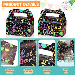 24 Pcs Glow in The Dark Box Supplies Glow Neon Themed Treat Bags with Handle Glow Party Candy Blacklight Boxes for Glow in The Dark Birthday Party Decoration Supplies, 2 Styles