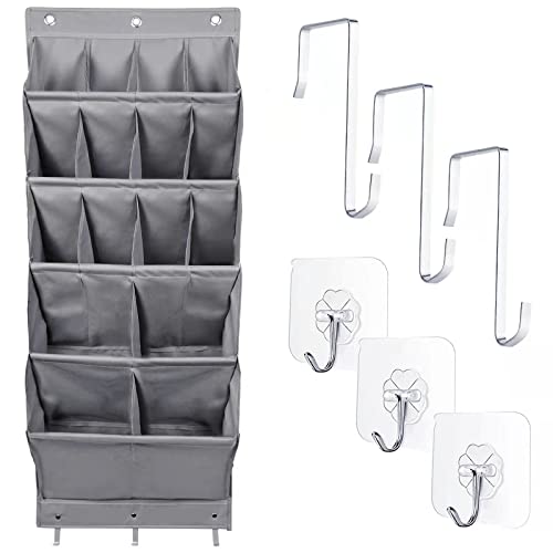 GAKKY STO Over the Door Shoe Organizer, Hanging Shoe Organizer, Storage Various Compartments with 3 Hooks Shoe Storage Rack Organizer for Shoes, Sneakers and Home Accessories, Grey 1-PACK