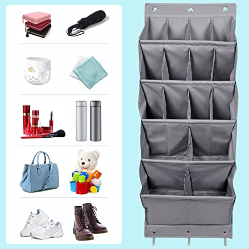 GAKKY STO Over the Door Shoe Organizer, Hanging Shoe Organizer, Storage Various Compartments with 3 Hooks Shoe Storage Rack Organizer for Shoes, Sneakers and Home Accessories, Grey 1-PACK