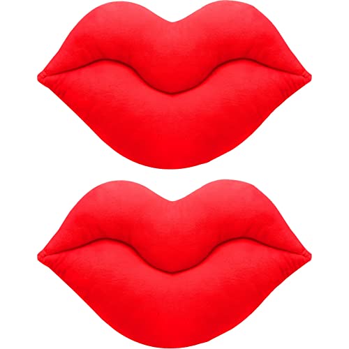 Yookeer 2 Pieces 3D Lip Shape Throw Pillows Plush Valentine Soft Velvet Lips Cushion Plush Large Pillows for Birthday Anniversary Living Room Bedroom Sofa Decoration, 20 x 11 Inches (Red)