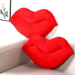 Yookeer 2 Pieces 3D Lip Shape Throw Pillows Plush Valentine Soft Velvet Lips Cushion Plush Large Pillows for Birthday Anniversary Living Room Bedroom Sofa Decoration, 20 x 11 Inches (Red)