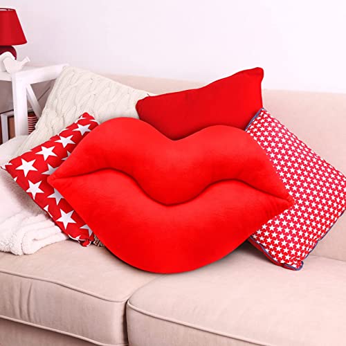 Yookeer 2 Pieces 3D Lip Shape Throw Pillows Plush Valentine Soft Velvet Lips Cushion Plush Large Pillows for Birthday Anniversary Living Room Bedroom Sofa Decoration, 20 x 11 Inches (Red)