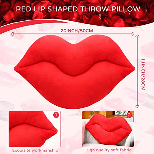 Yookeer 2 Pieces 3D Lip Shape Throw Pillows Plush Valentine Soft Velvet Lips Cushion Plush Large Pillows for Birthday Anniversary Living Room Bedroom Sofa Decoration, 20 x 11 Inches (Red)