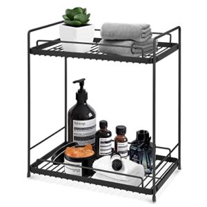 mahueeol bathroom organizer for countertop, 2-tier cosmetic&makeup holder vanity rack, detachable standing rack kitchen cabinet spice rack, metal bathroom shelf shower caddy,black