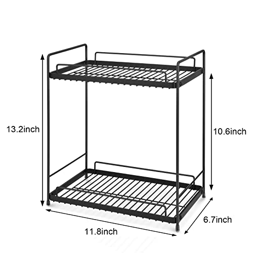 mahueeol Bathroom Organizer For countertop, 2-Tier Cosmetic&Makeup Holder Vanity Rack, Detachable Standing Rack Kitchen Cabinet Spice Rack, Metal Bathroom Shelf Shower Caddy,Black