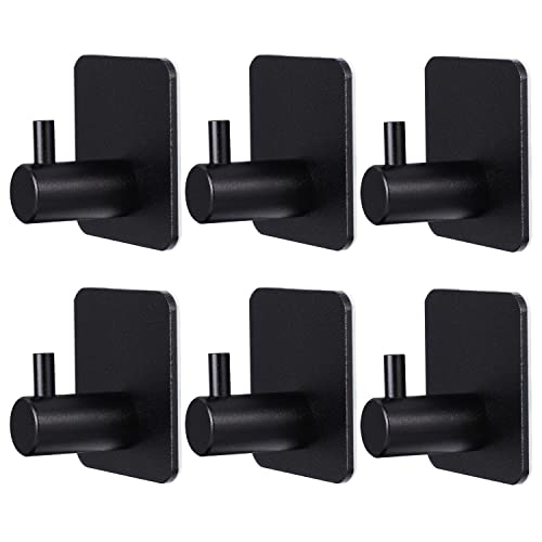 Prudiut 6 Pack Black Adhesive Hooks Heavy Duty Wall Hook Shower Hook Towel Hooks for Hanging Bathroom Bedroom Kitchen Door