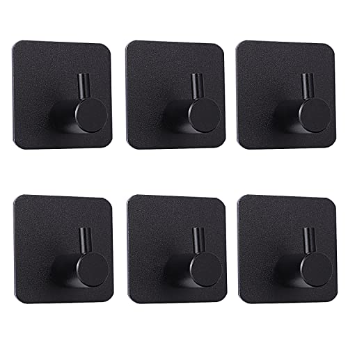 Prudiut 6 Pack Black Adhesive Hooks Heavy Duty Wall Hook Shower Hook Towel Hooks for Hanging Bathroom Bedroom Kitchen Door