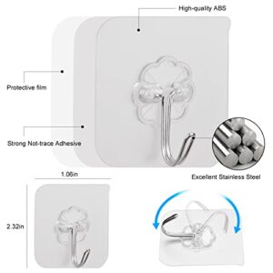 Small Adhesive Hooks Waterproof Heavy Duty Sticky Hooks 13.2lb(Max), Transparent Reusable Seamless Plastic Wall Hooks, Kitchen Bathroom Oilproof Ceiling Nail Free Improvement Sticky Hook 12 Pack