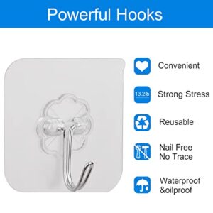 Small Adhesive Hooks Waterproof Heavy Duty Sticky Hooks 13.2lb(Max), Transparent Reusable Seamless Plastic Wall Hooks, Kitchen Bathroom Oilproof Ceiling Nail Free Improvement Sticky Hook 12 Pack