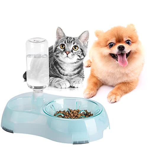 BINGPET Small Dog Bowls - Water and Food Bowl for Cat Dog - Slow Feeder Pet Bowl, Automatic Water Dispenser Detachable Feeder Bowls for Puppies and Cats