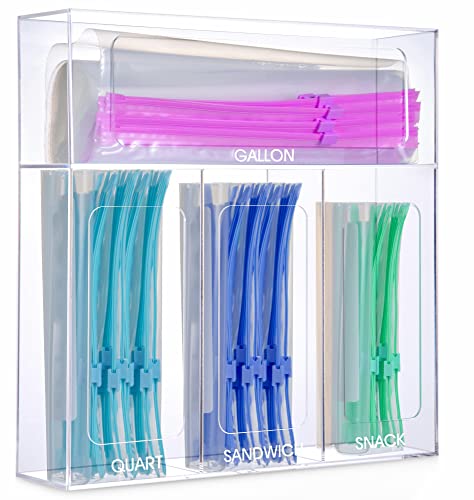 Clear Storage Bag Organizer For Drawer or Wall with Baggy Rack Holder, Plastic Bag Holder, Acrylic Plastic Bag Organizer for Slider Quart Bags, Sandwich Bag Organizer and Compatible with Ziplock Bags