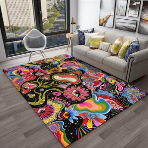 lggqqw mushroom area rug trippy trug cute flower rug colorful hippy carpet for bedroom