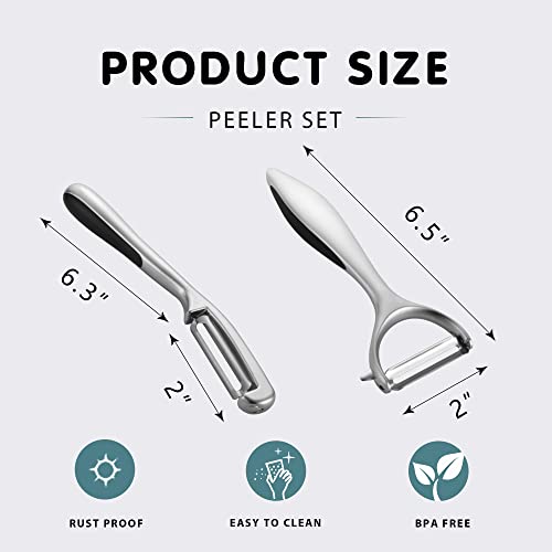 Vegetable Peelers for Kitchen - KITEXPERT Potato Peeler Set Includes A Y Peeler and An I Shape Apple Peeler, Good Grip Veggie Peeler with Non-slip Handle and Sharp Swivel Blades for Kitchen Food