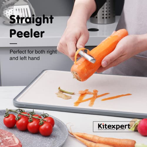 Vegetable Peelers for Kitchen - KITEXPERT Potato Peeler Set Includes A Y Peeler and An I Shape Apple Peeler, Good Grip Veggie Peeler with Non-slip Handle and Sharp Swivel Blades for Kitchen Food