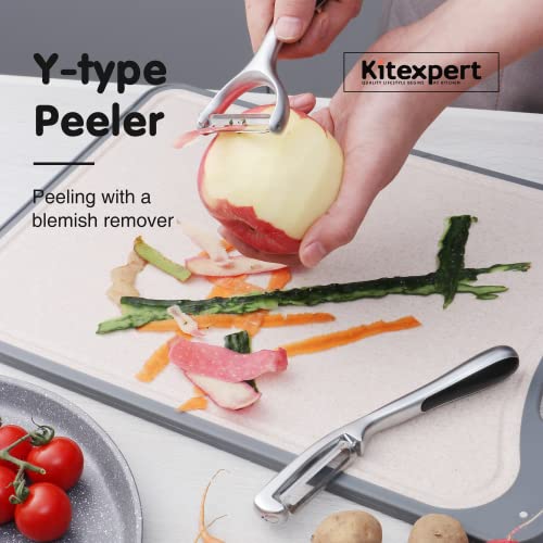 Vegetable Peelers for Kitchen - KITEXPERT Potato Peeler Set Includes A Y Peeler and An I Shape Apple Peeler, Good Grip Veggie Peeler with Non-slip Handle and Sharp Swivel Blades for Kitchen Food