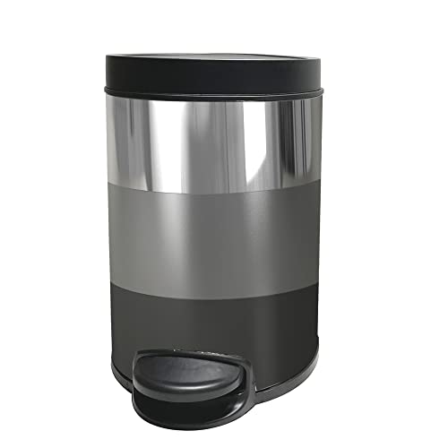 nu steel Stainless Steel Step Garbage Trash Can with Lid: 5 Liter/1.32 gal for The Kitchen, Bathroom, Bedroom, Patio, RV – 3 Tone Finish