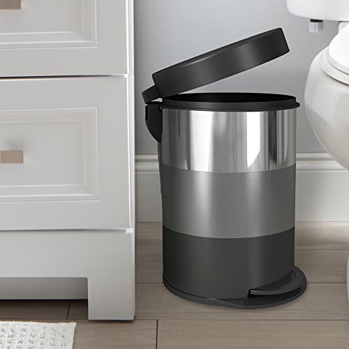 nu steel Stainless Steel Step Garbage Trash Can with Lid: 5 Liter/1.32 gal for The Kitchen, Bathroom, Bedroom, Patio, RV – 3 Tone Finish