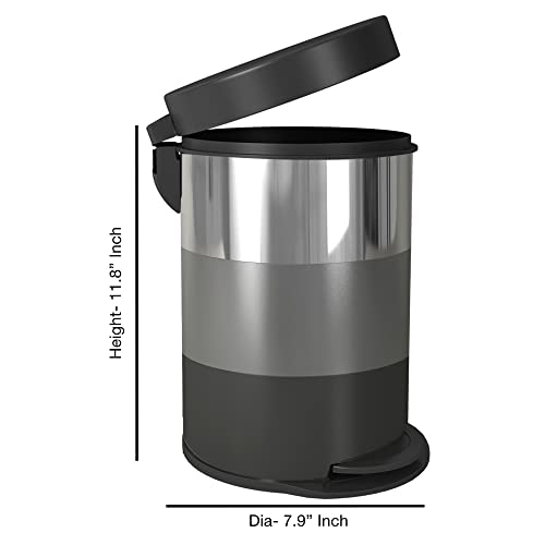 nu steel Stainless Steel Step Garbage Trash Can with Lid: 5 Liter/1.32 gal for The Kitchen, Bathroom, Bedroom, Patio, RV – 3 Tone Finish