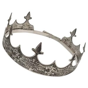 JRSMART Premium Men's Antique Silver King Crown for Prom Party Decorations