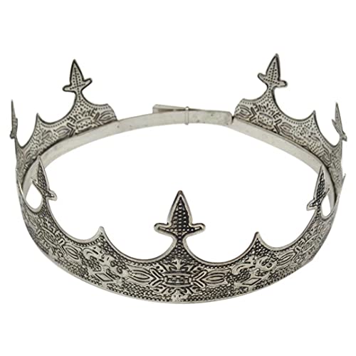 JRSMART Premium Men's Antique Silver King Crown for Prom Party Decorations