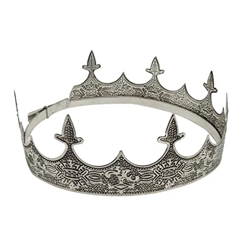 JRSMART Premium Men's Antique Silver King Crown for Prom Party Decorations