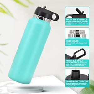 Stainless Steel Water Bottle With Straw Lid, 40 oz Sports Water Bottle Vacuum Insulated Hydro Flask Wide Mouth Thermos with New Rotating Handle Spout Lid (40oz, Blue)