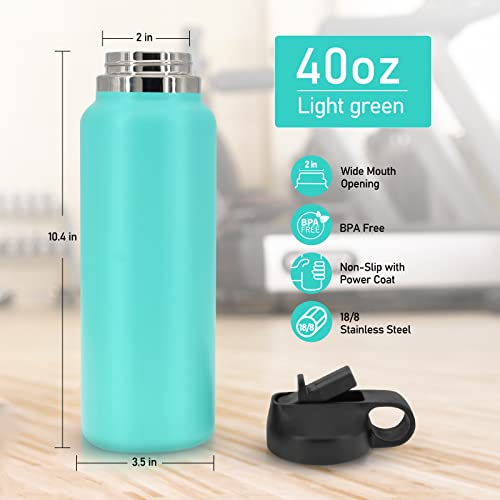 Stainless Steel Water Bottle With Straw Lid, 40 oz Sports Water Bottle Vacuum Insulated Hydro Flask Wide Mouth Thermos with New Rotating Handle Spout Lid (40oz, Blue)