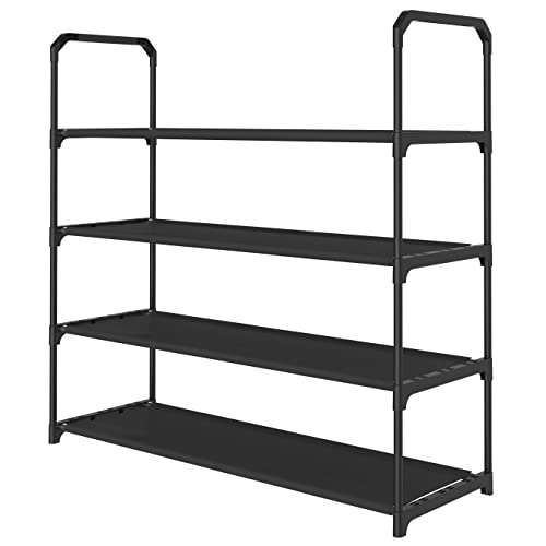 Hockmez Stackable Shoe Rack Organizer 4 Tiers, Expandable & Adjustable Non Woven Fabric Shoe Shelf Storage 12-16 Pairs for Closet Bedroom Entryway （Black）