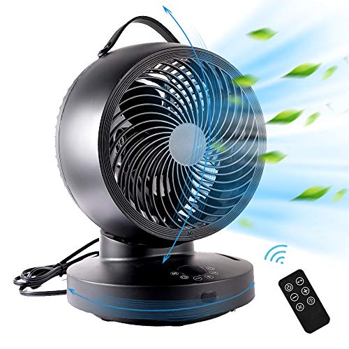 Kapoo Air Circulator Fan, Blade 8", 6 Speeds 4 Wind Modes, Table Tower Fan with Remote Horizontal Vertical Oscillating, b19,Black,GS-XXG037