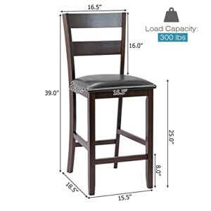 COSTWAY Set of 4 Bar Stools, 25” Counter Height Kitchen Dining Pub Chairs with Soft Padded Seat, PU Leather Cover & Rubber Wood Legs, Suitable for Dining Room, Restaurant & Cafe Store (4)